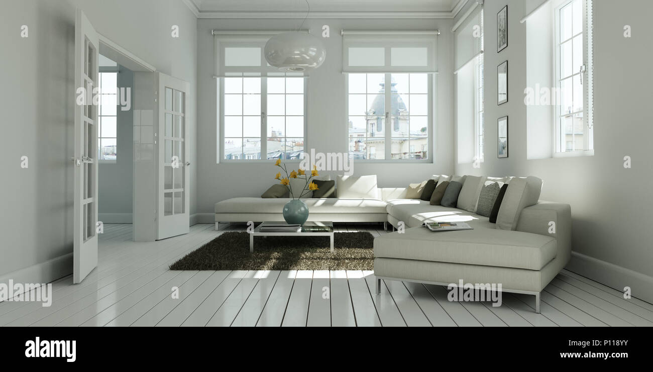 modern white living room interior design Stock Photo - Alamy