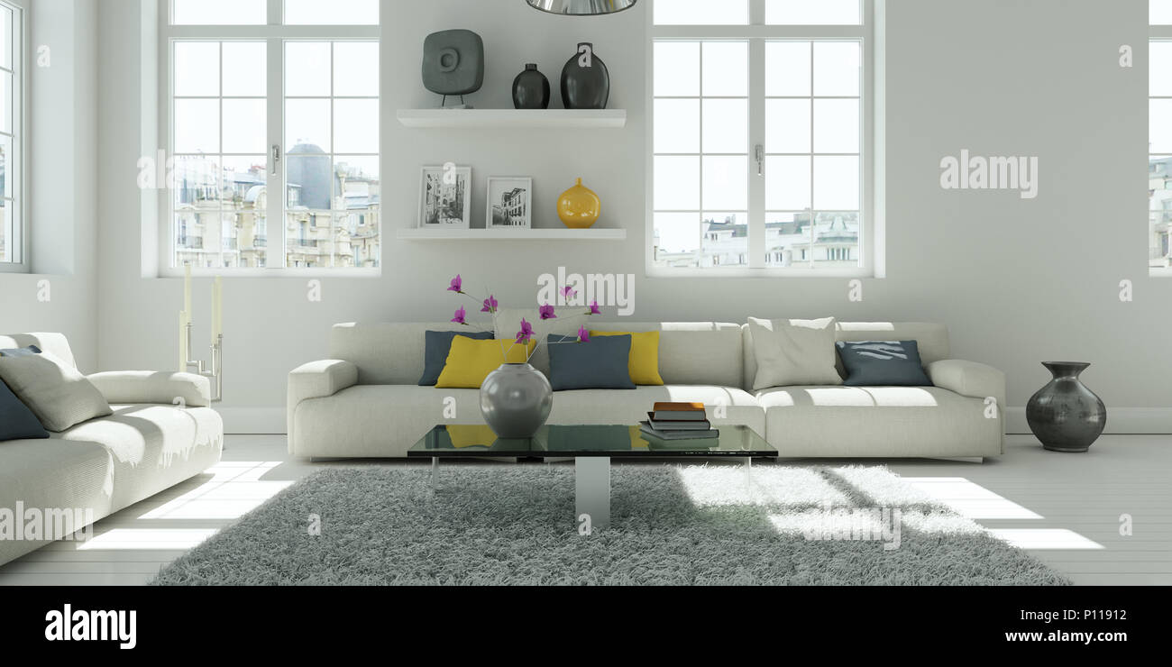 modern white living room interior design Stock Photo - Alamy