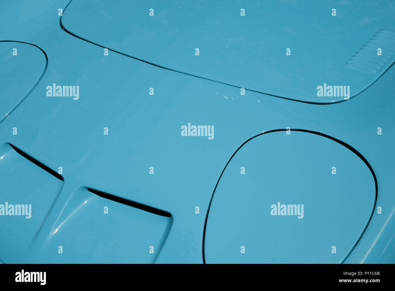 Car design detail, abstract automobile background - blue engine hood ...