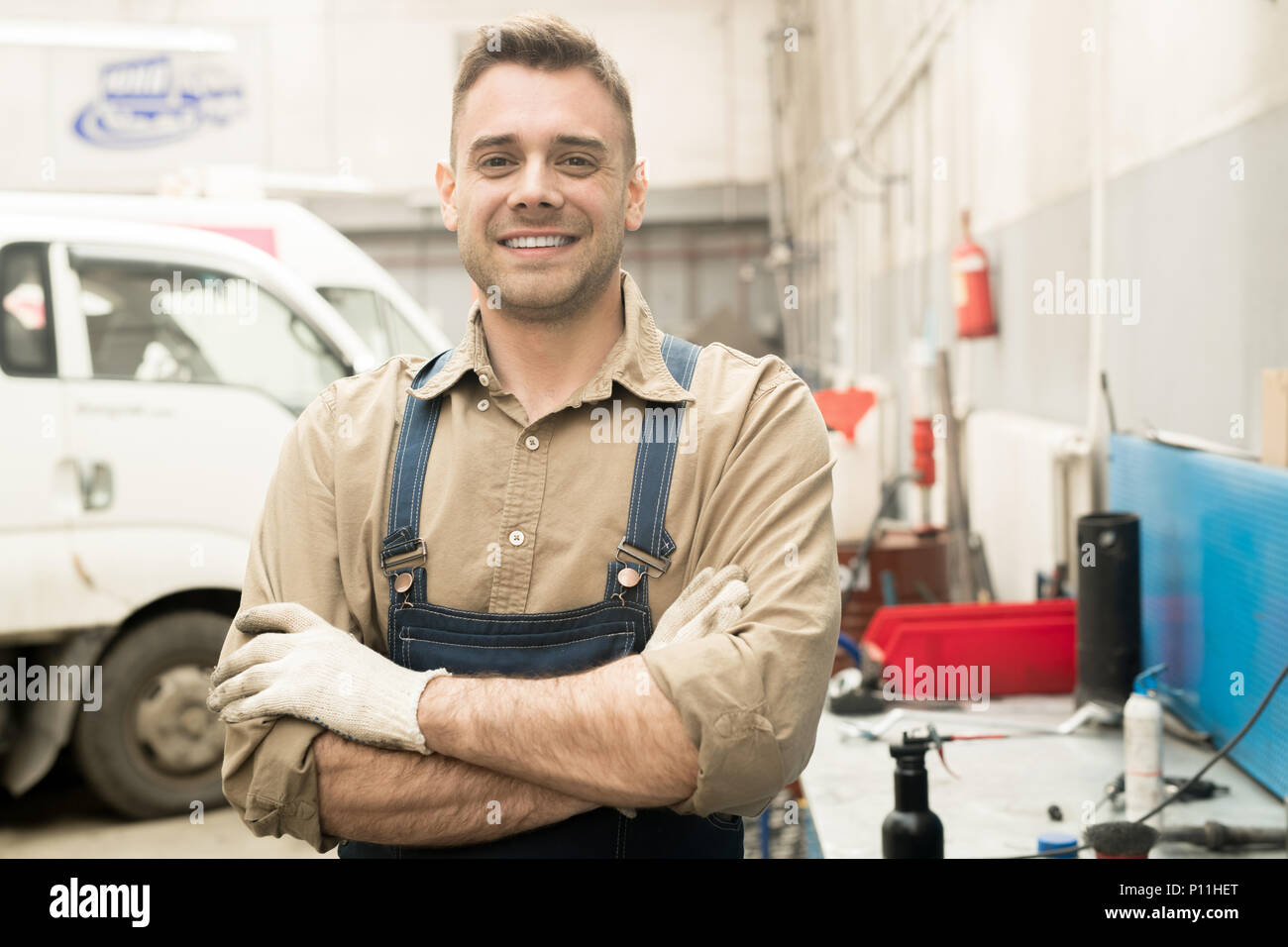 Handsome Cheerful Auto Mechanic Stock Photo - Alamy