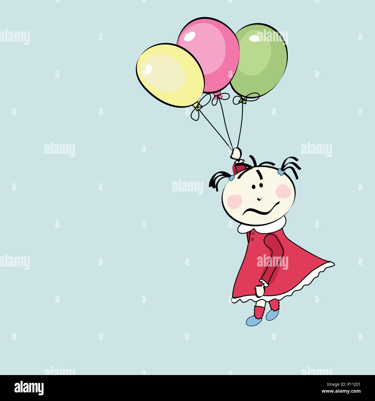 Little girl flying with the balloons Stock Vector Image & Art - Alamy