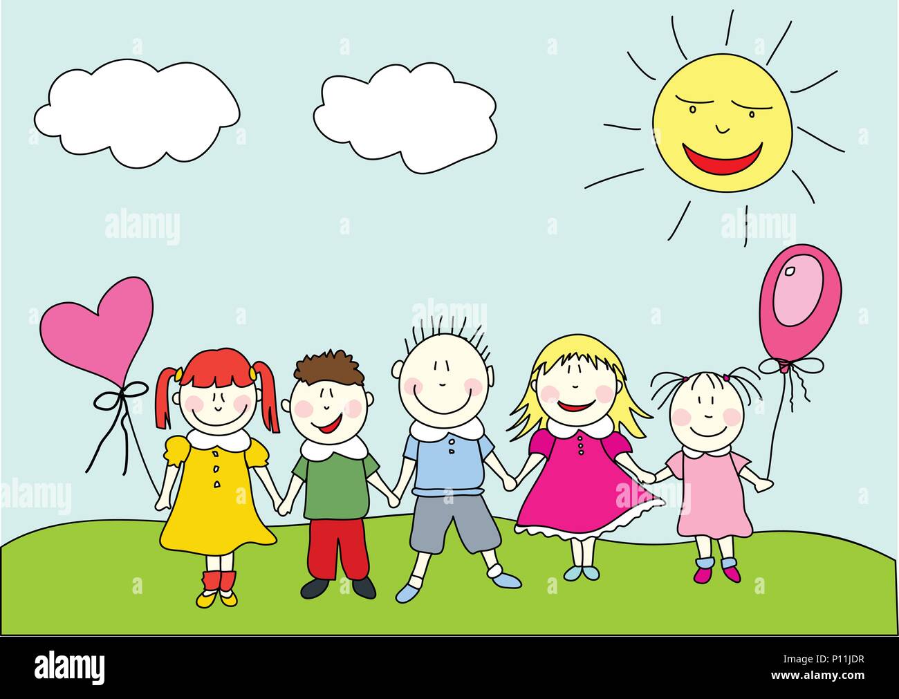 Hand drawn happy kids Stock Vector Image & Art - Alamy