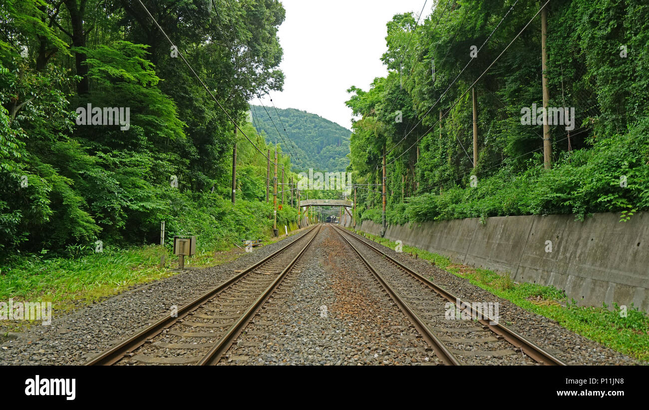 The outdoor train track in Japan from perspective angle Stock Photo - Alamy