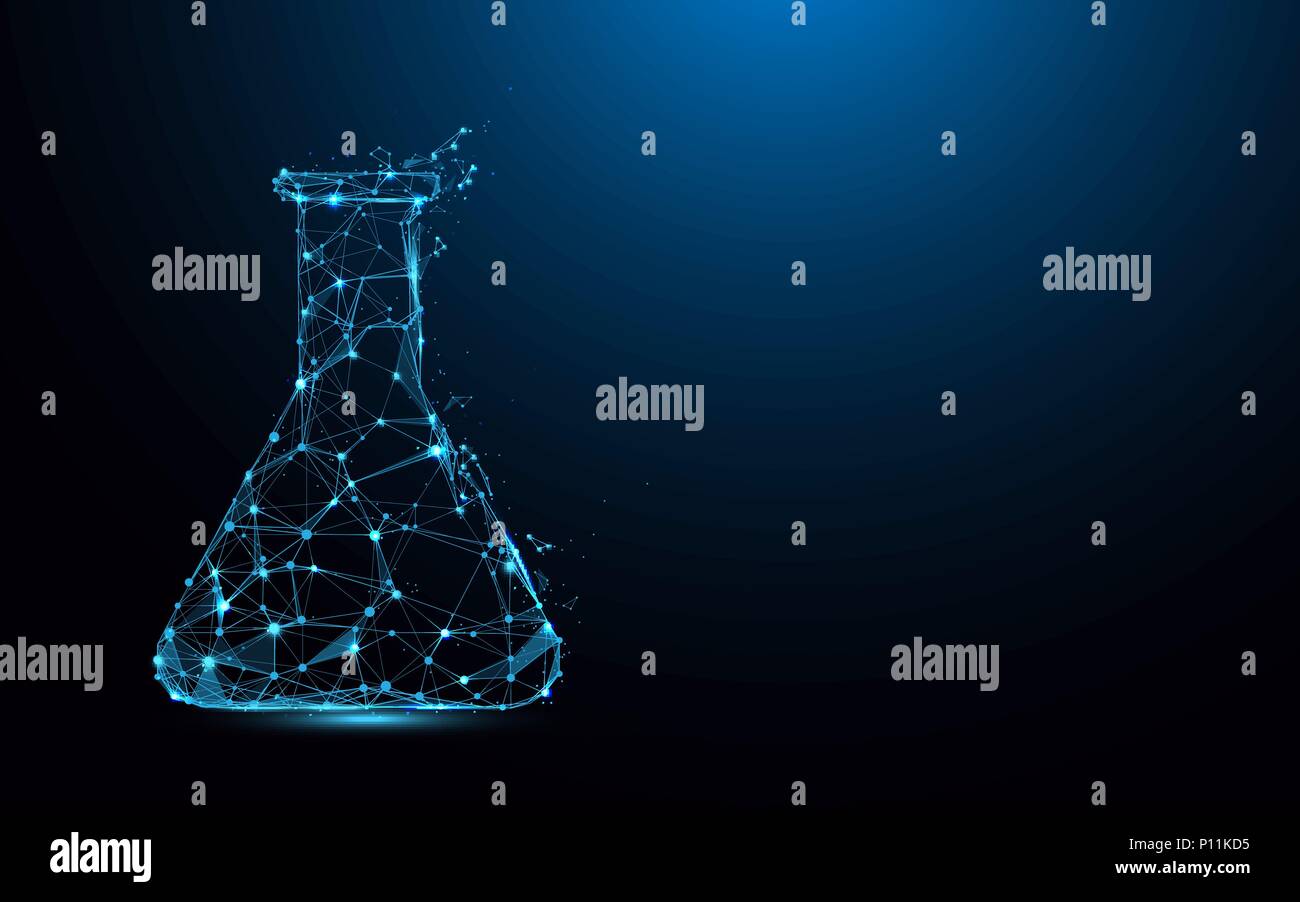 Laboratory flask form lines, triangles and particle style design ...