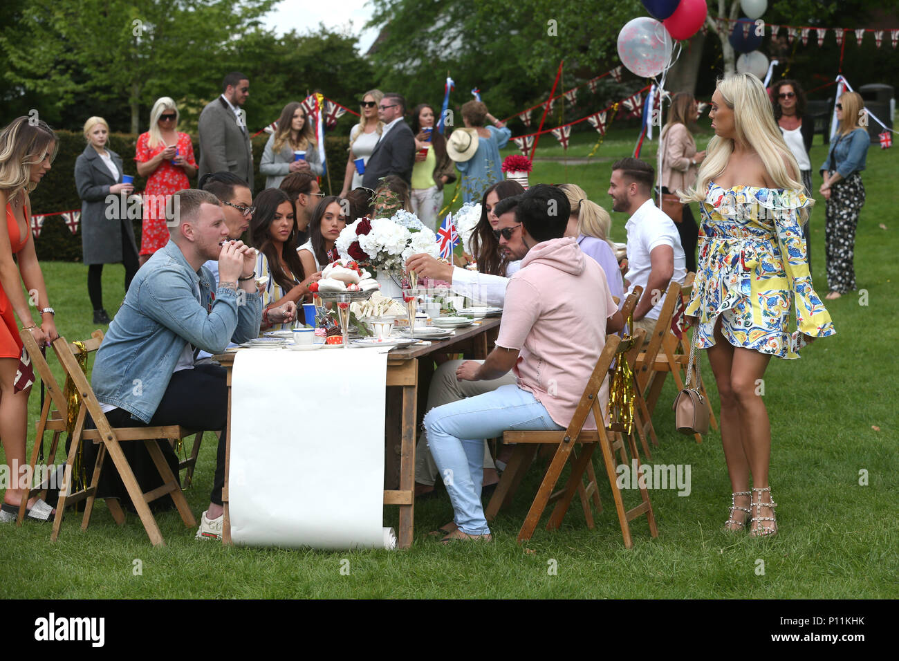 The cast of 'The Only Way Is Essex' filming a garden party scene at ...