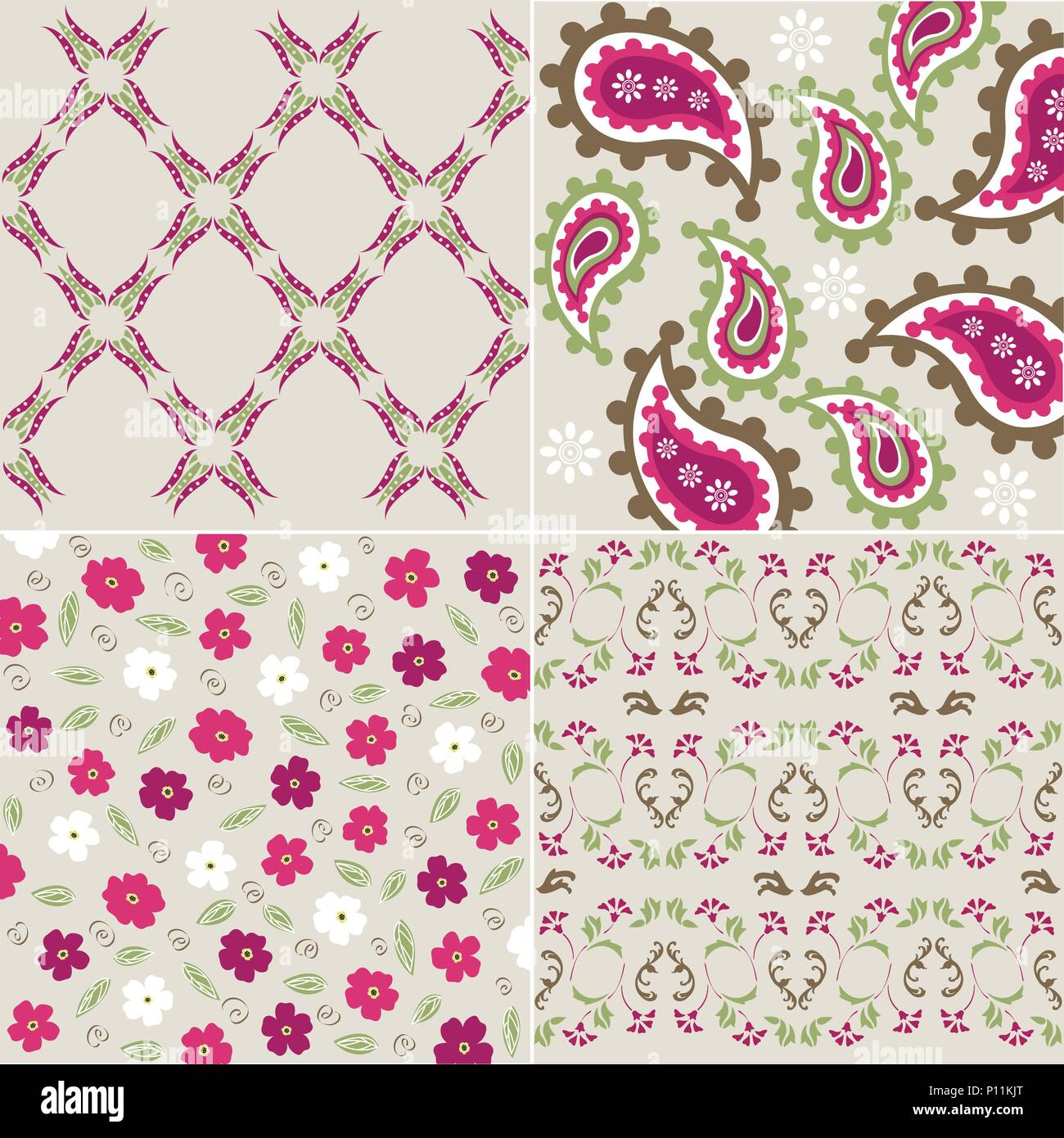 Seamless plant patterns with fabric texture Stock Vector Image & Art ...