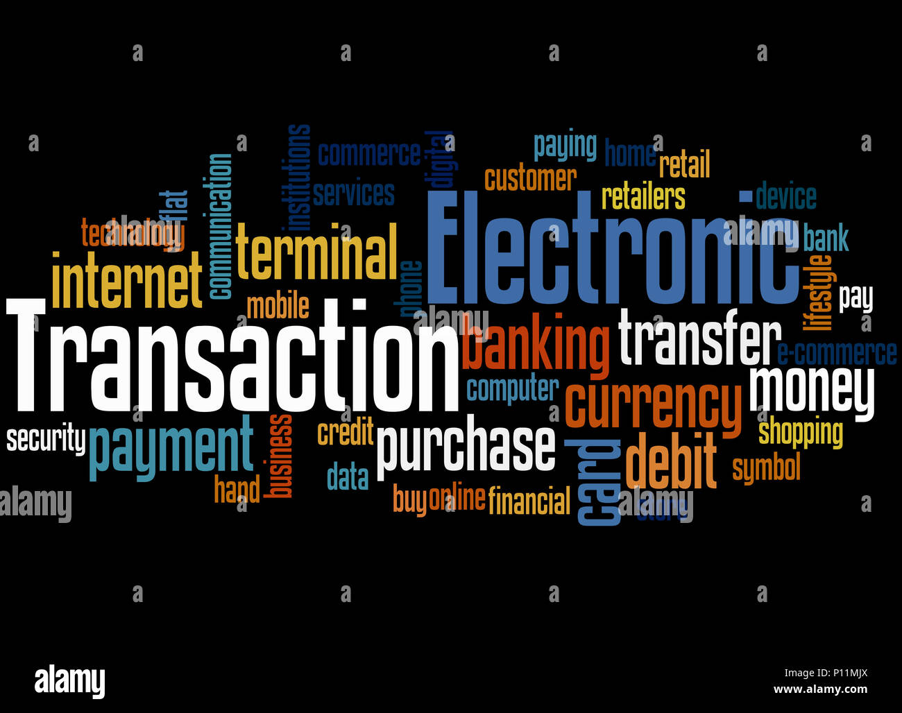 Electronic Transaction, word cloud concept on black background Stock ...