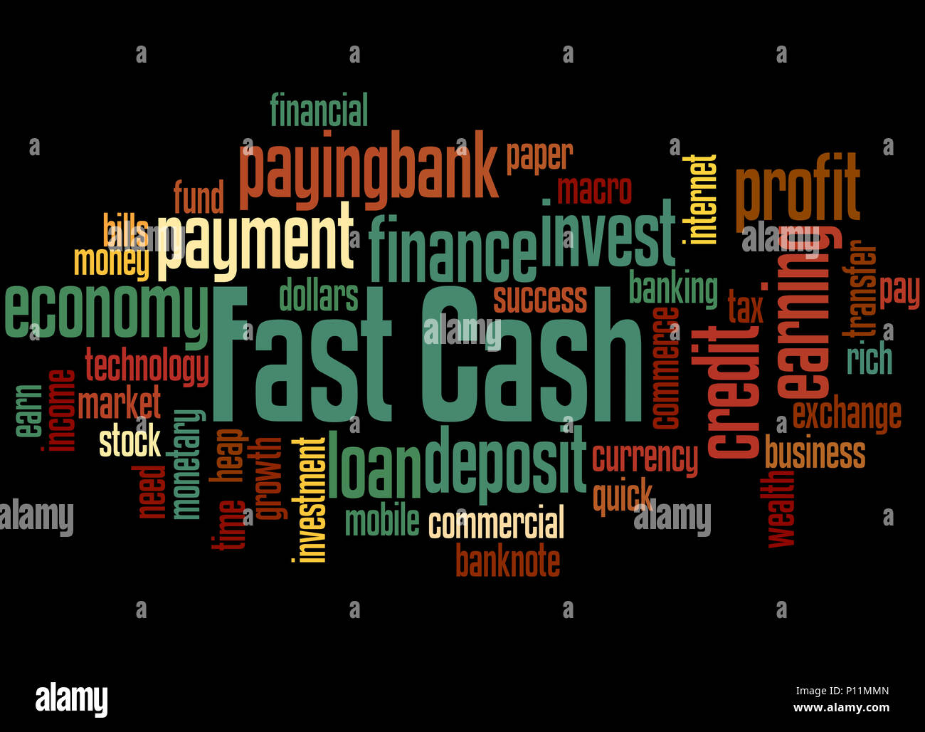 Fast Cash, word cloud concept on black background Stock Photo - Alamy