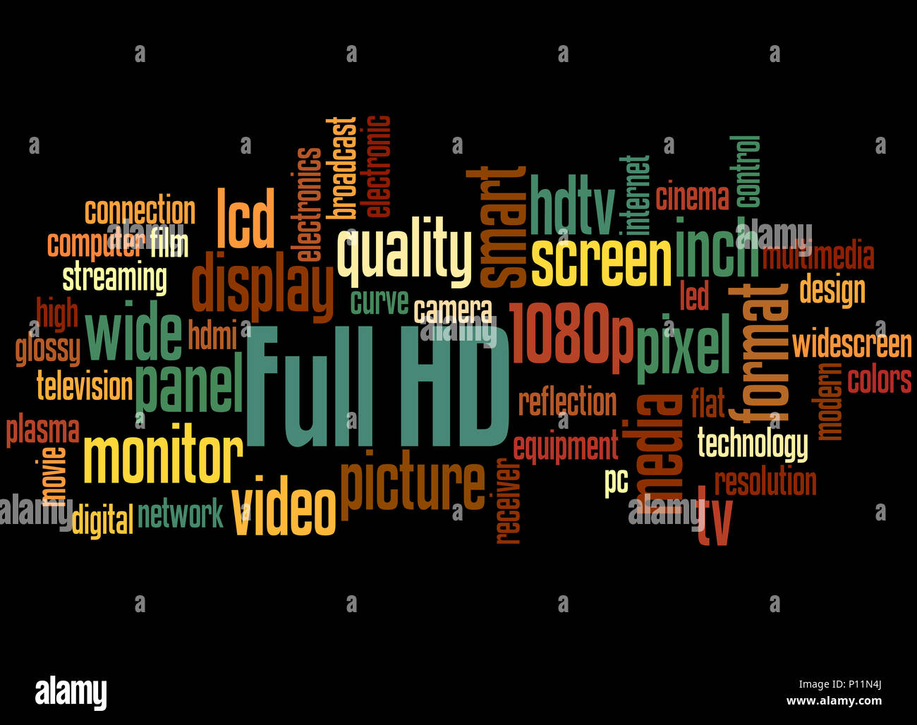 Full HD, word cloud concept on black background Stock Photo - Alamy