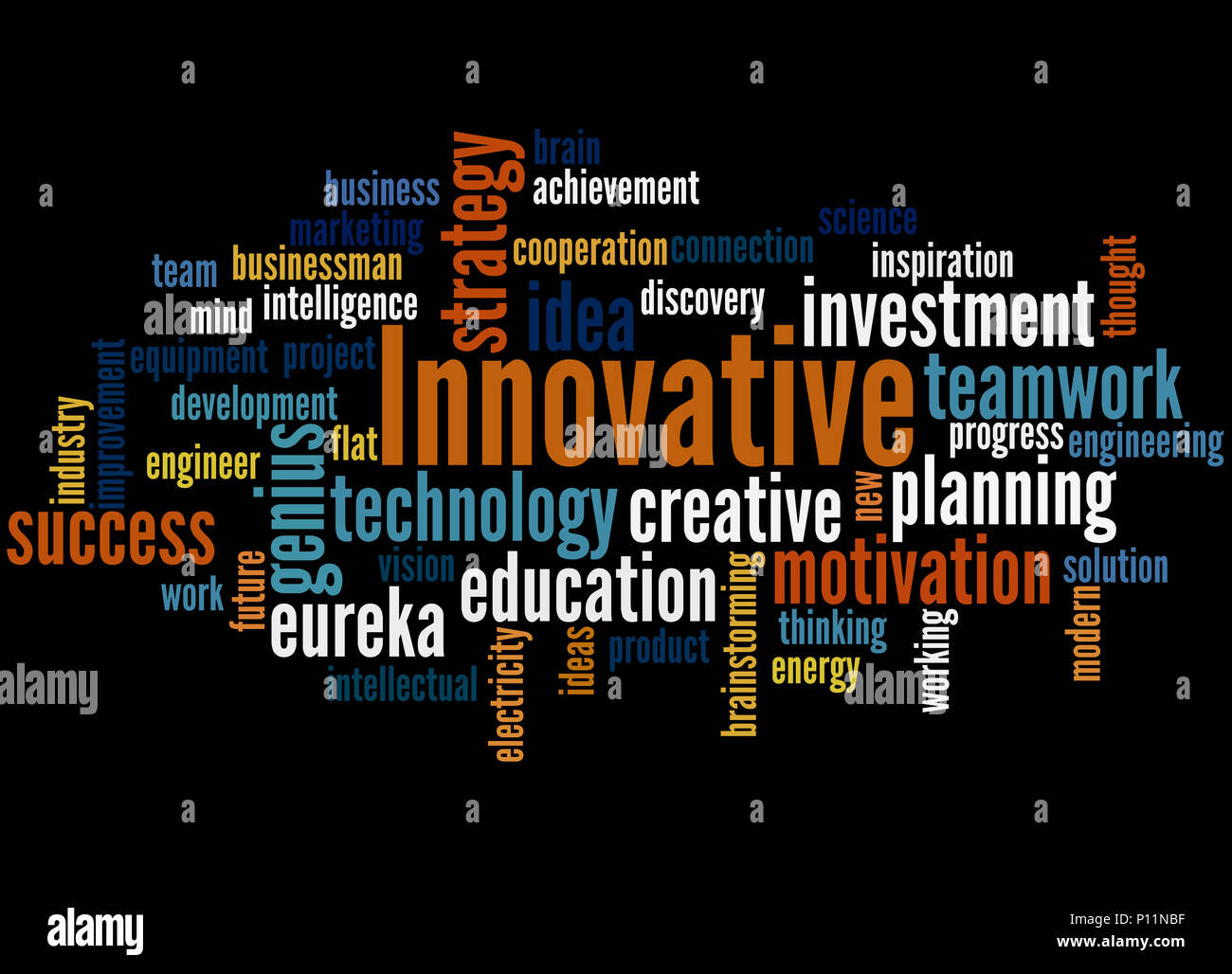 Innovate, word cloud concept on black background Stock Photo - Alamy