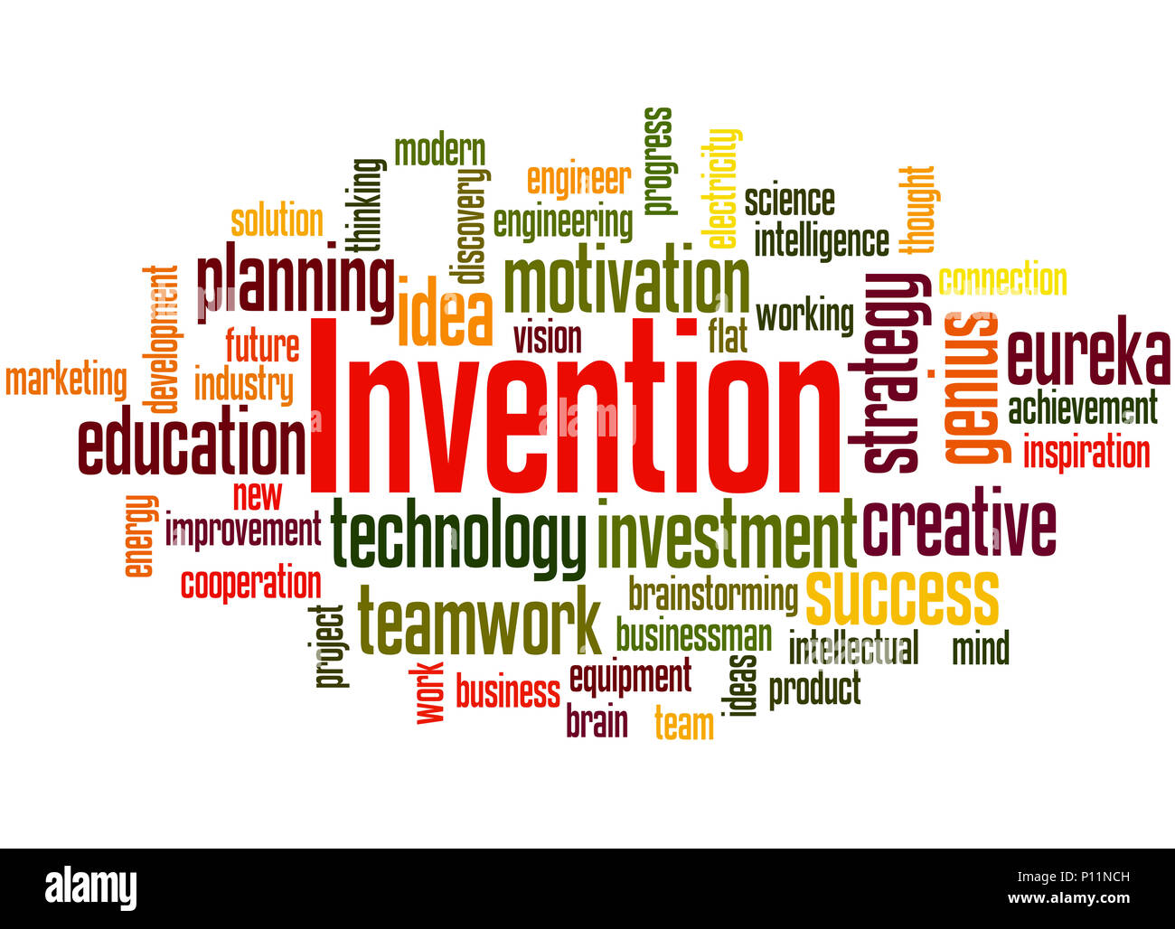 Invention, word cloud concept on white background Stock Photo - Alamy