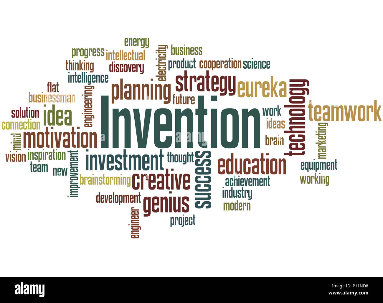 Invention, word cloud concept on white background Stock Photo - Alamy