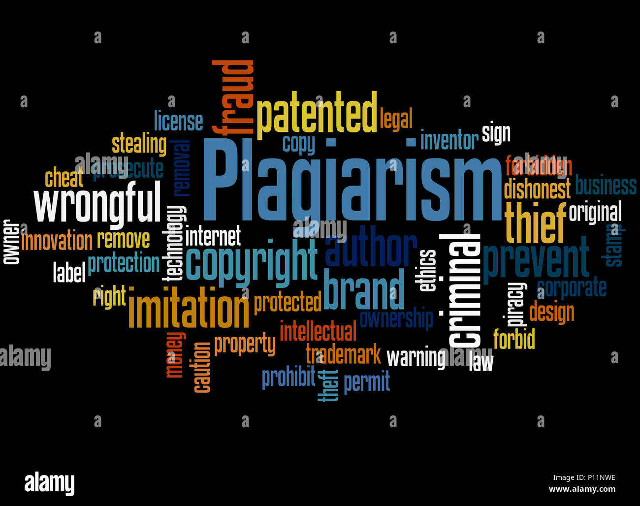 Plagiarism, word cloud concept on black background Stock Photo - Alamy