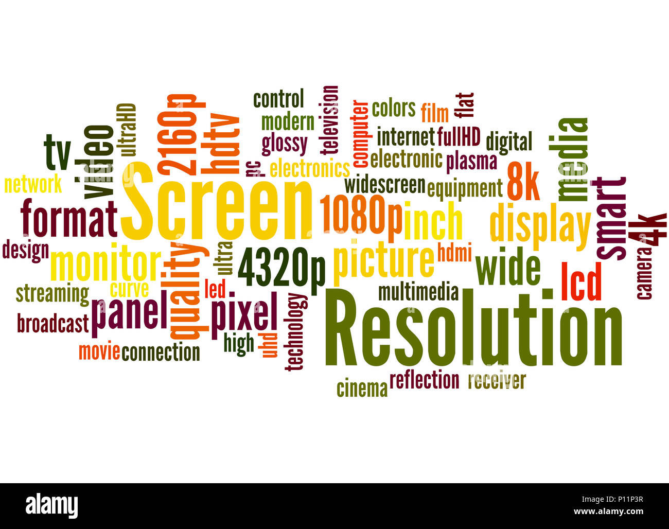 Screen resolution, word cloud concept on white background Stock Photo ...
