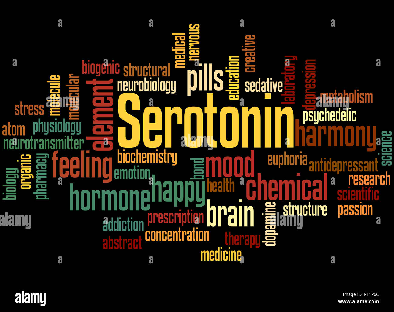 Serotonin, word cloud concept on black background Stock Photo - Alamy