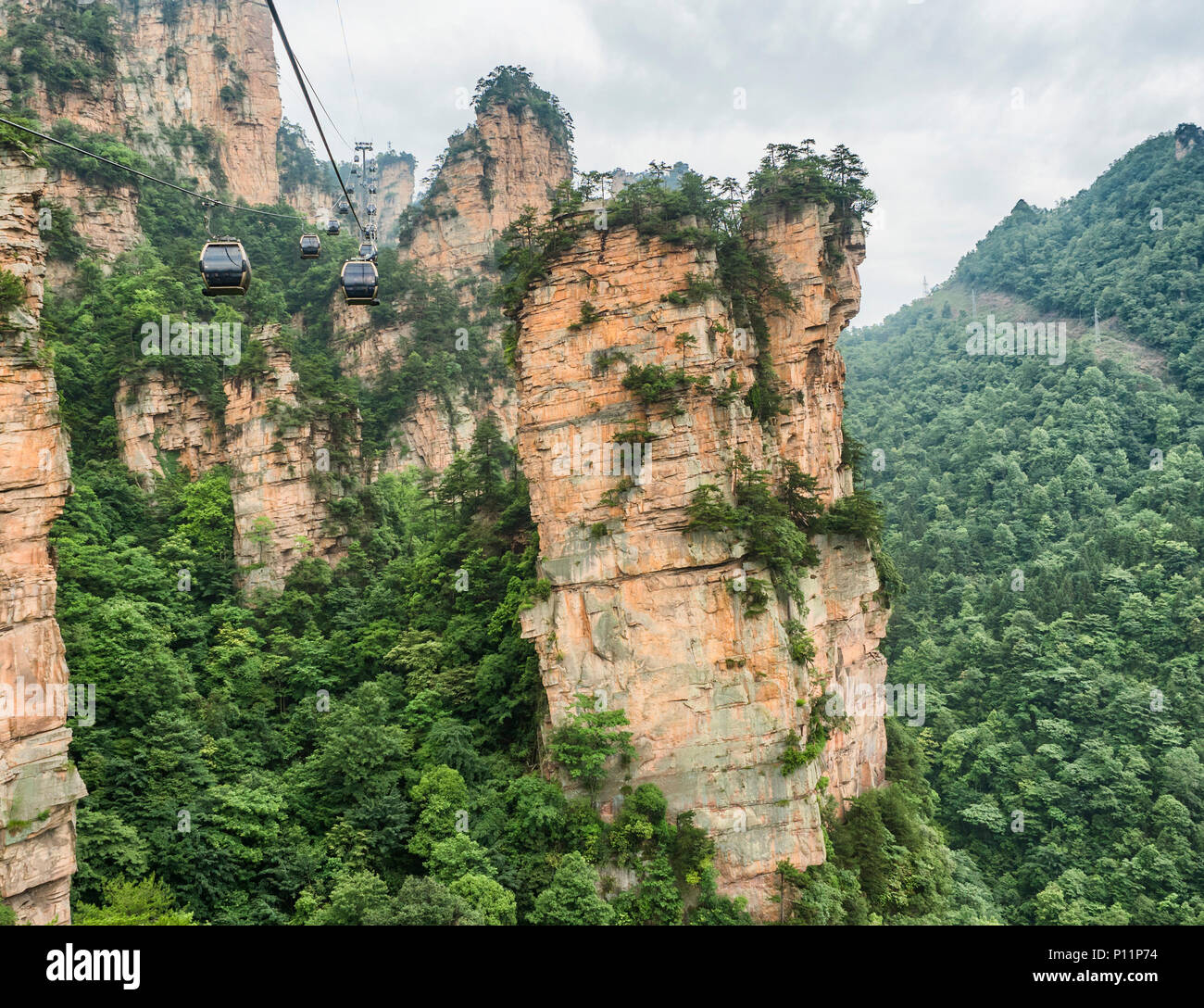 Cable car within the Tianzi Mountain column karst at Wulingyuan Scenic ...