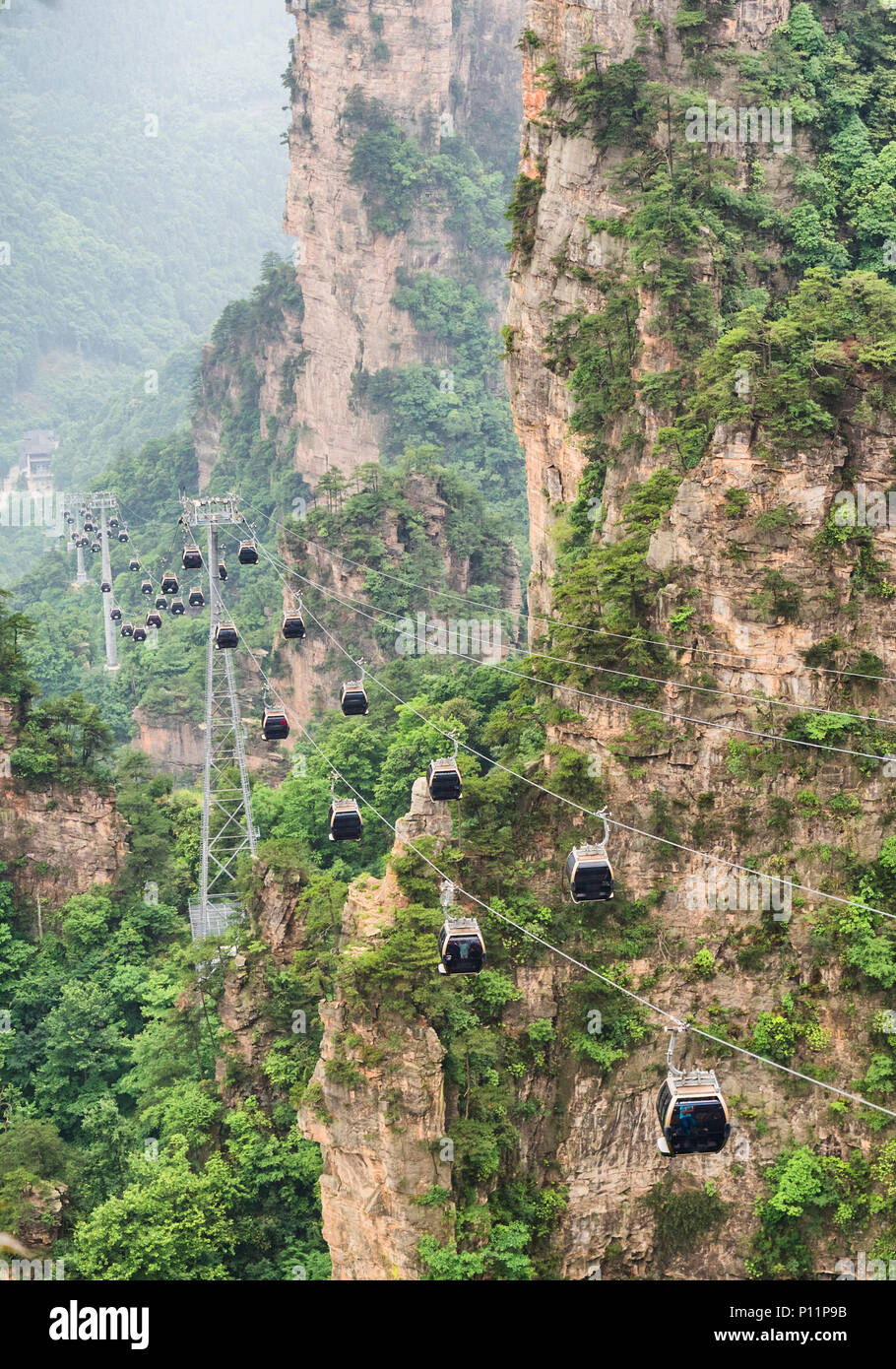Cable car within the Tianzi Mountain column karst at Wulingyuan Scenic ...