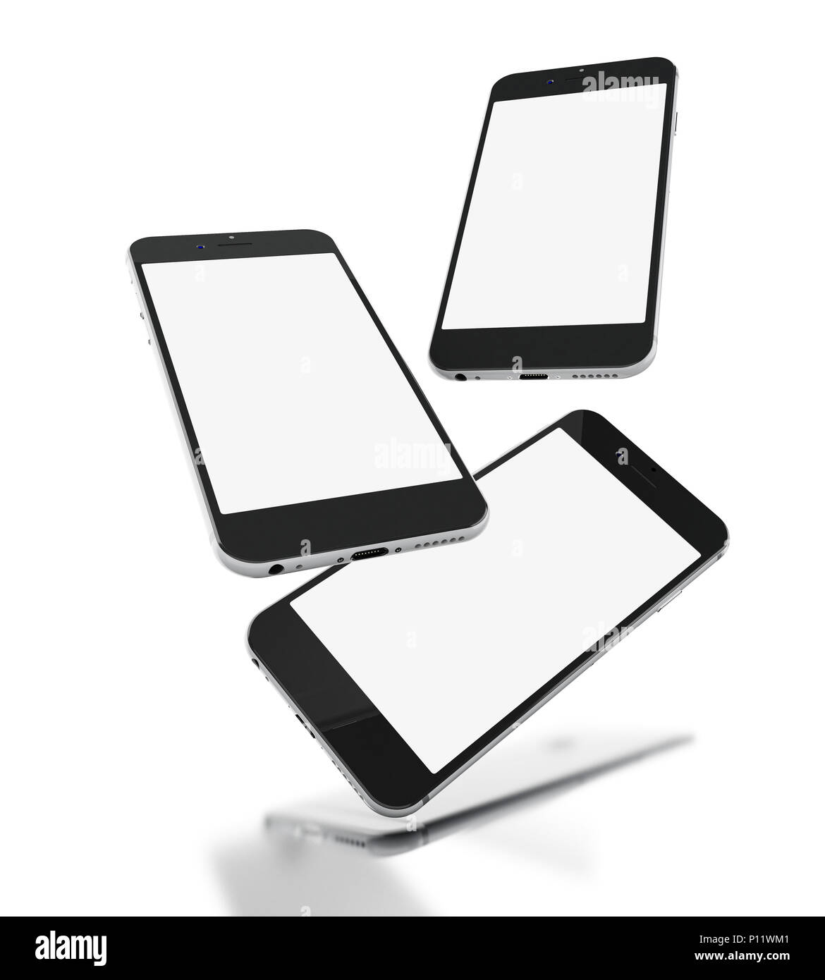 3d Illustration Set Of Black Smartphone With Blank Screen Isolated