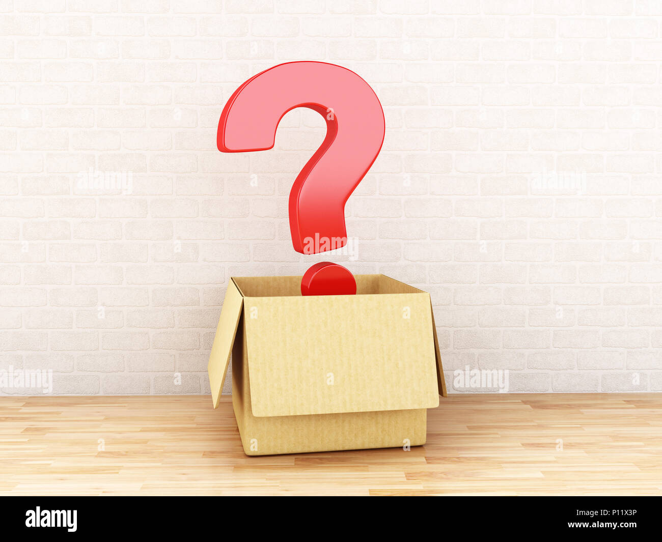 3d illustration. Question mark in an open Cardboard Box Stock Photo - Alamy