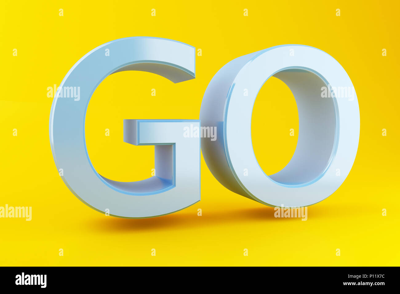 3d illustration. Go text on yellow background Stock Photo - Alamy