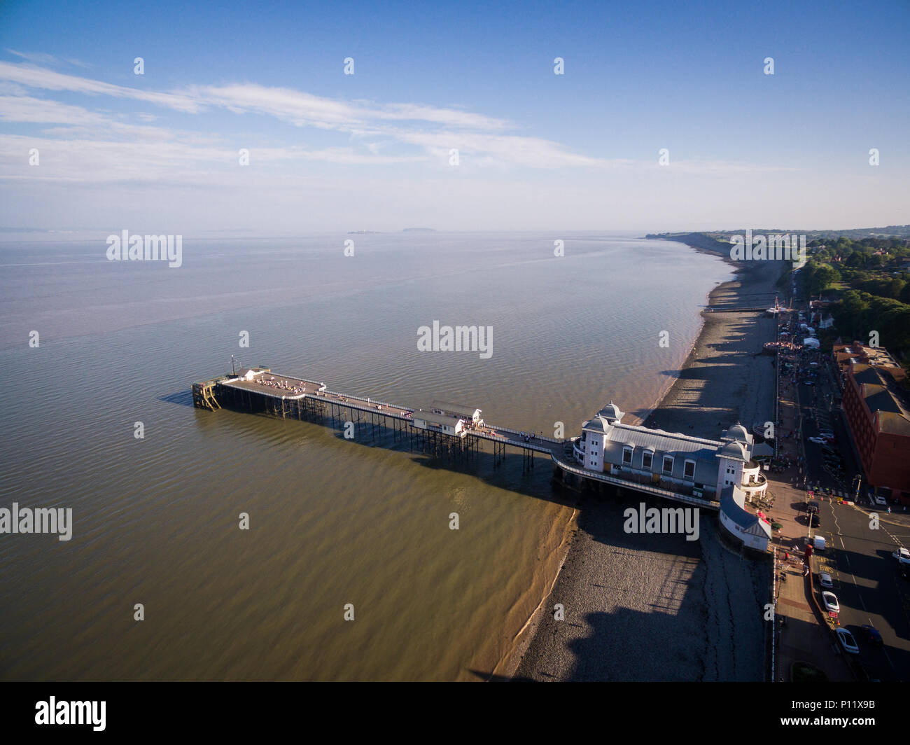 Aerial view of Summer at Penarth Pier. Penarth is a coastal town in ...