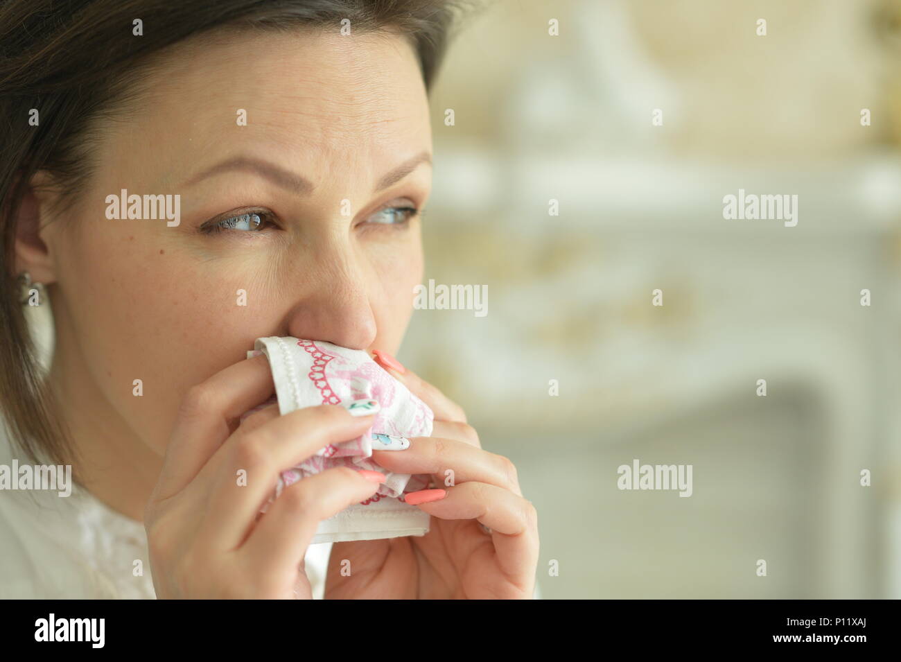 Sick Young woman crying Stock Photo - Alamy