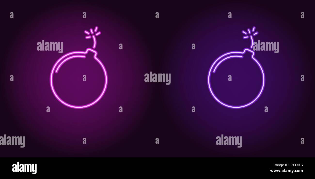 Neon icon of Purple and Violet Bomb. Vector illustration of Purple and ...