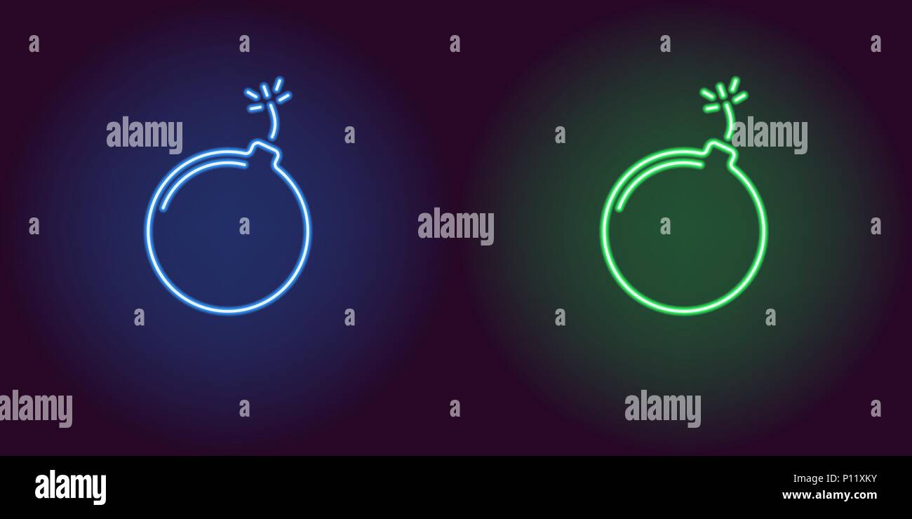 Neon icon of Blue and Green Bomb. Vector illustration of Blue and Green ...