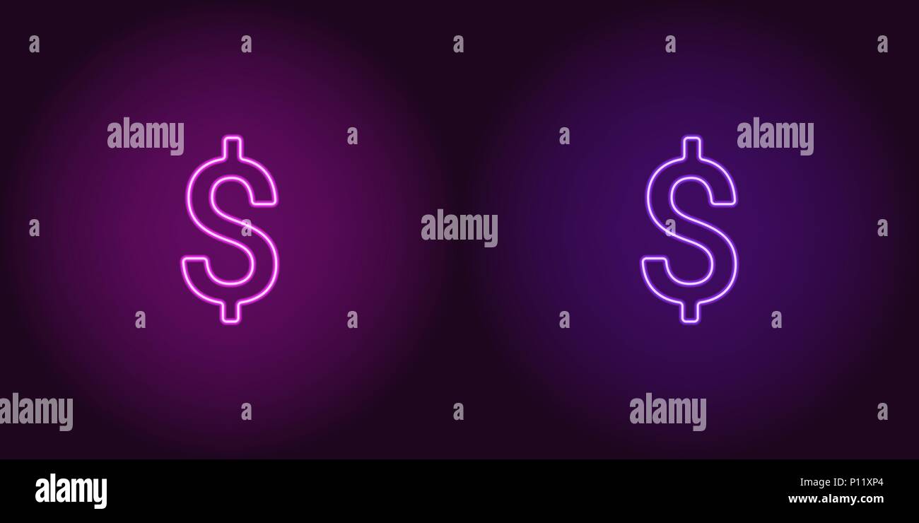 Neon icon of Purple and Violet Dollar. Vector illustration of Purple ...