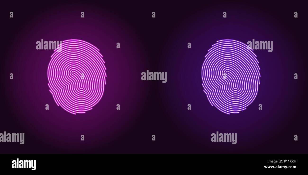 Neon icon of Purple and Violet Fingerprint. Vector illustration of ...