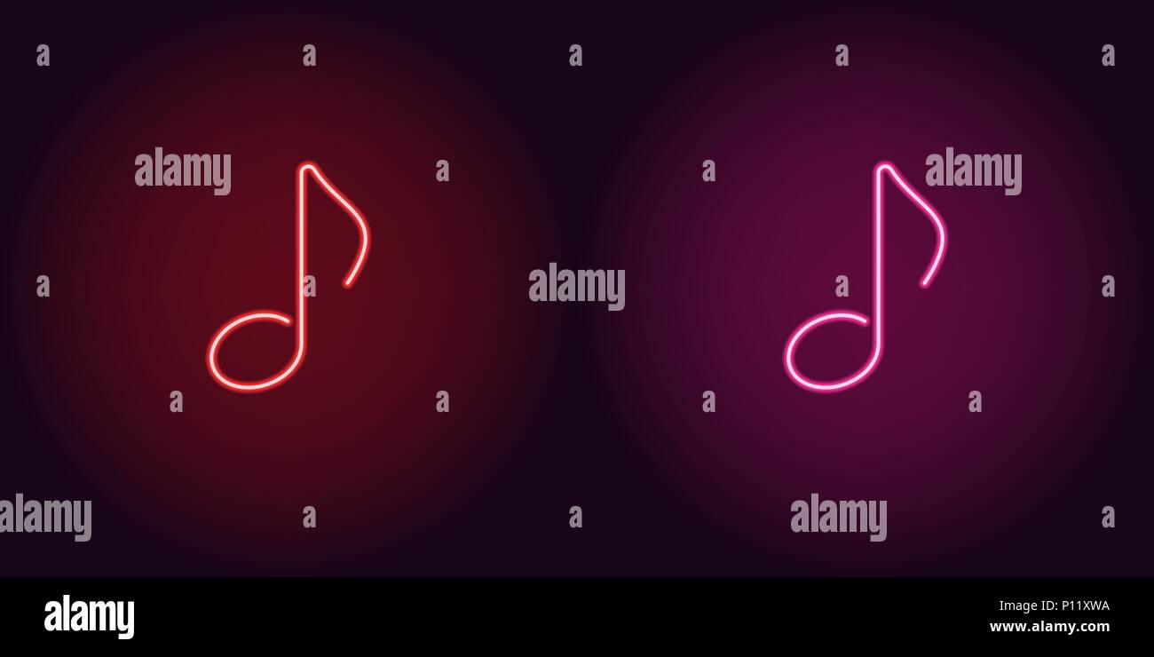 Neon icon of Red and Pink Musical Note. Vector illustration of Neon ...