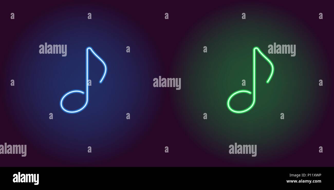 Neon icon of Blue and Green Musical Note. Vector illustration of Neon ...