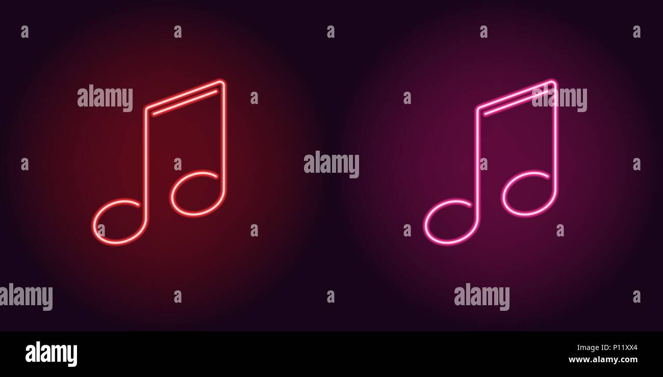 Neon icon of Red and Pink Musical Note. Vector illustration of Neon ...