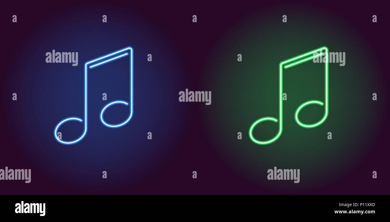 Neon icon of Blue and Green Musical Note. Vector illustration of Neon ...