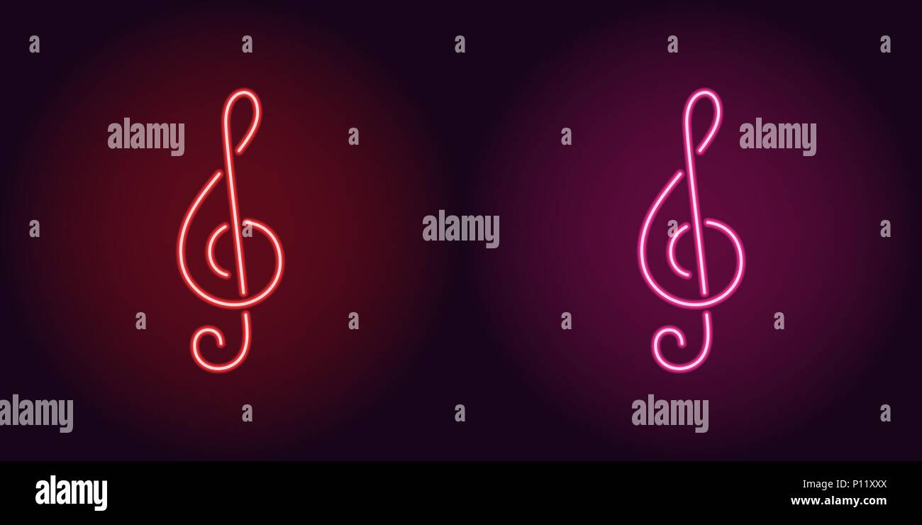 Neon icon of Red and Pink Musical Note. Vector illustration of Neon ...