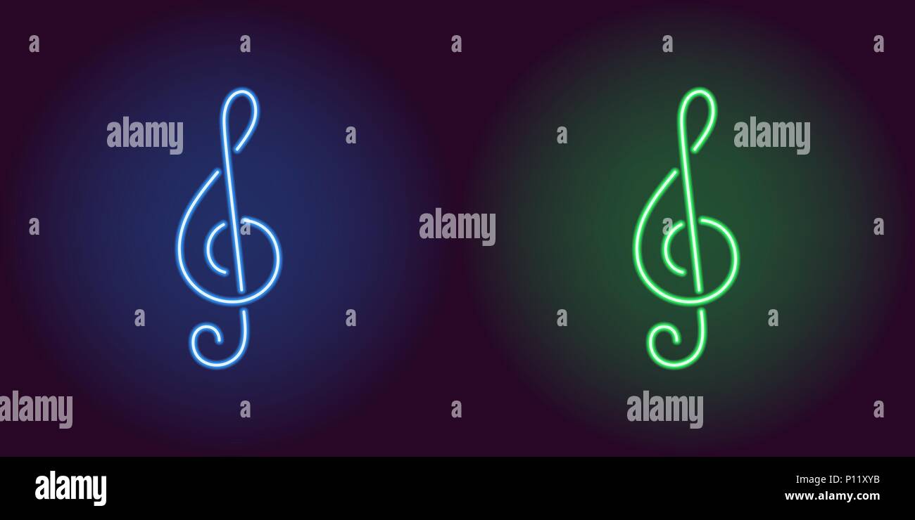 Neon icon of Blue and Green Musical Note. Vector illustration of Neon ...