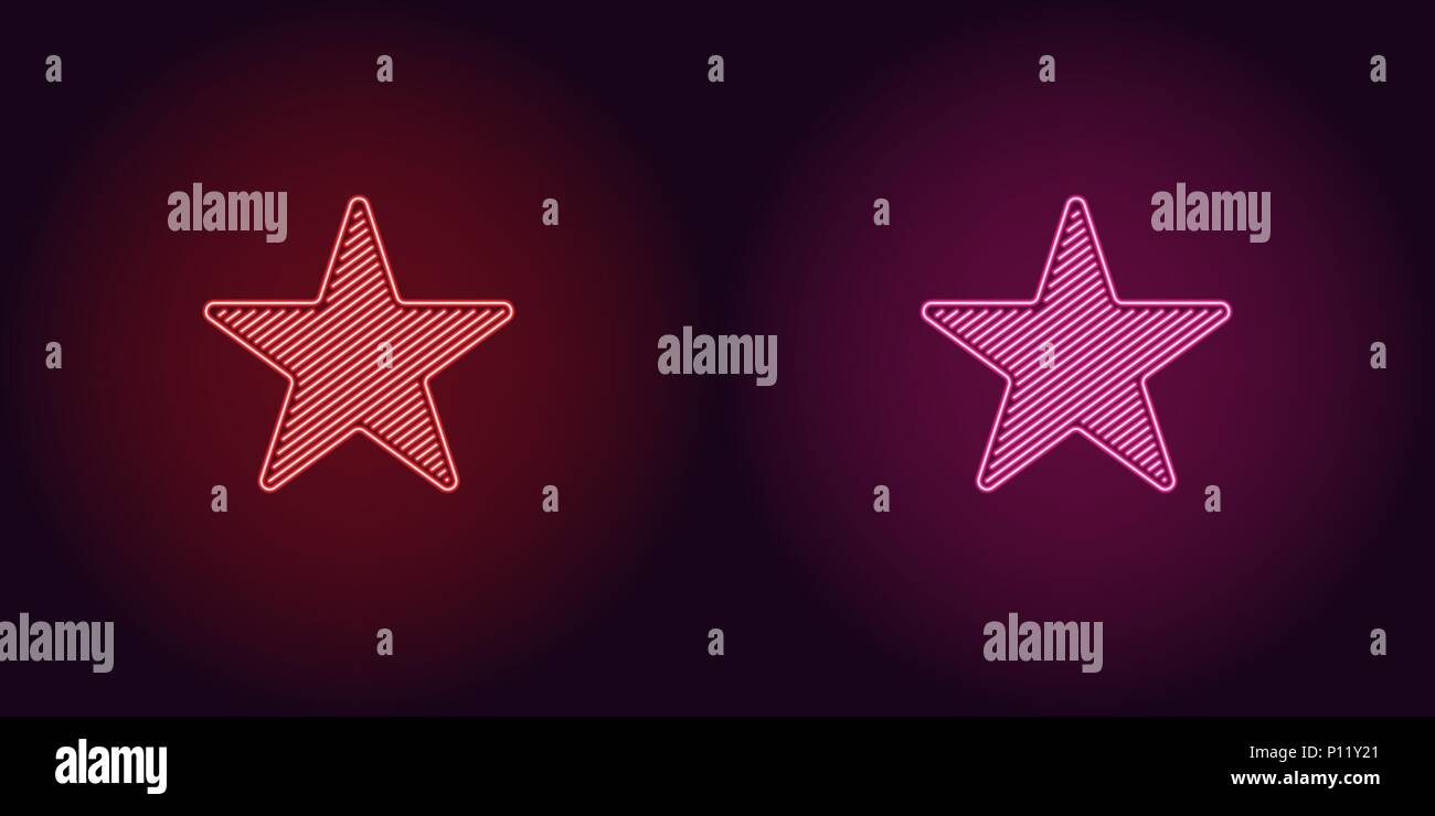 Neon icon of Red and Pink Star. Vector illustration of Neon Star ...