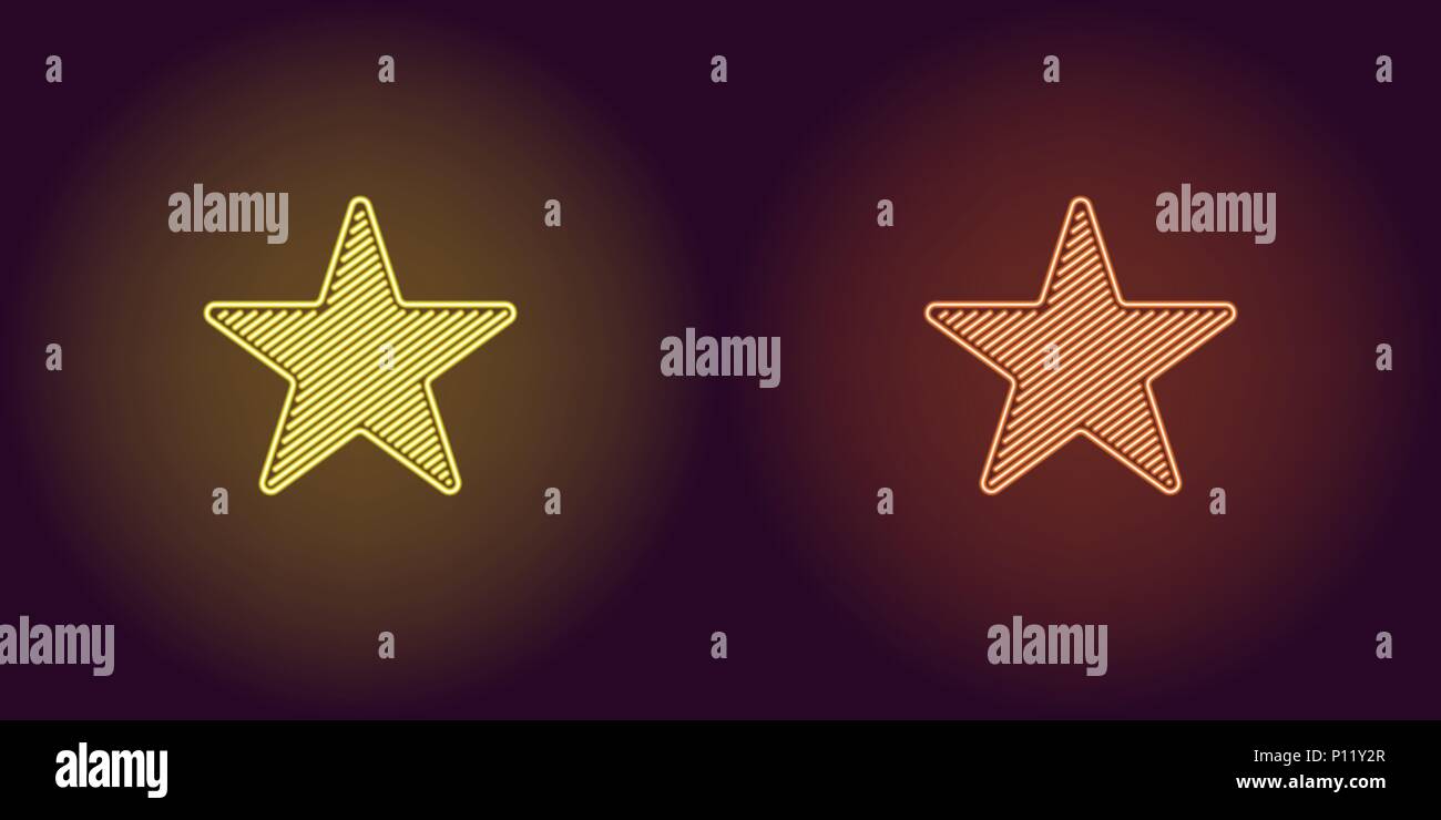 Neon icon of Yellow and Orange Star. Vector illustration of Neon Star ...