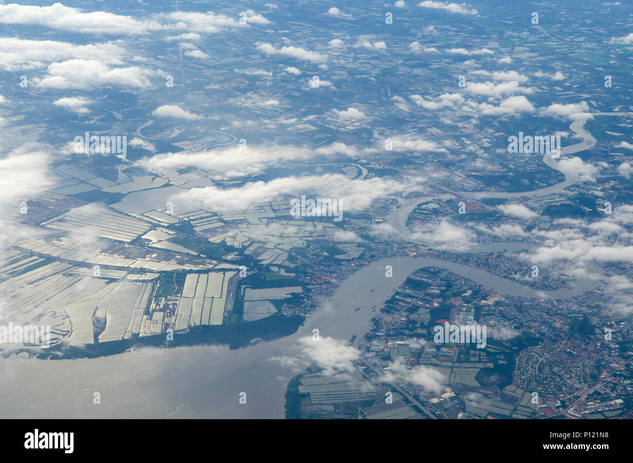 aerial view of clouds and village landscape Stock Photo - Alamy