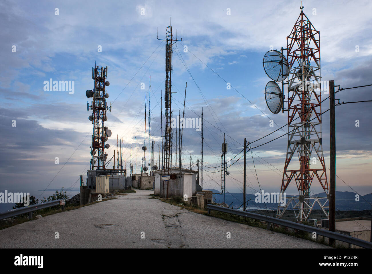 Plenty of radio masts located on the hilltop wit antennas. Radio masts ...