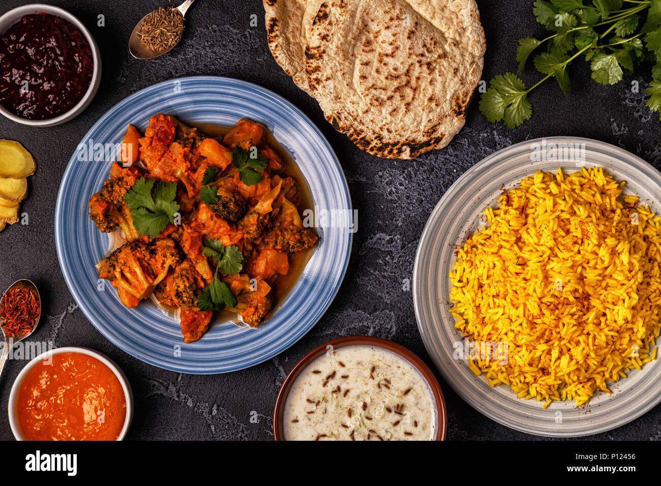 Traditional Indian curry with rice. Top view Stock Photo - Alamy