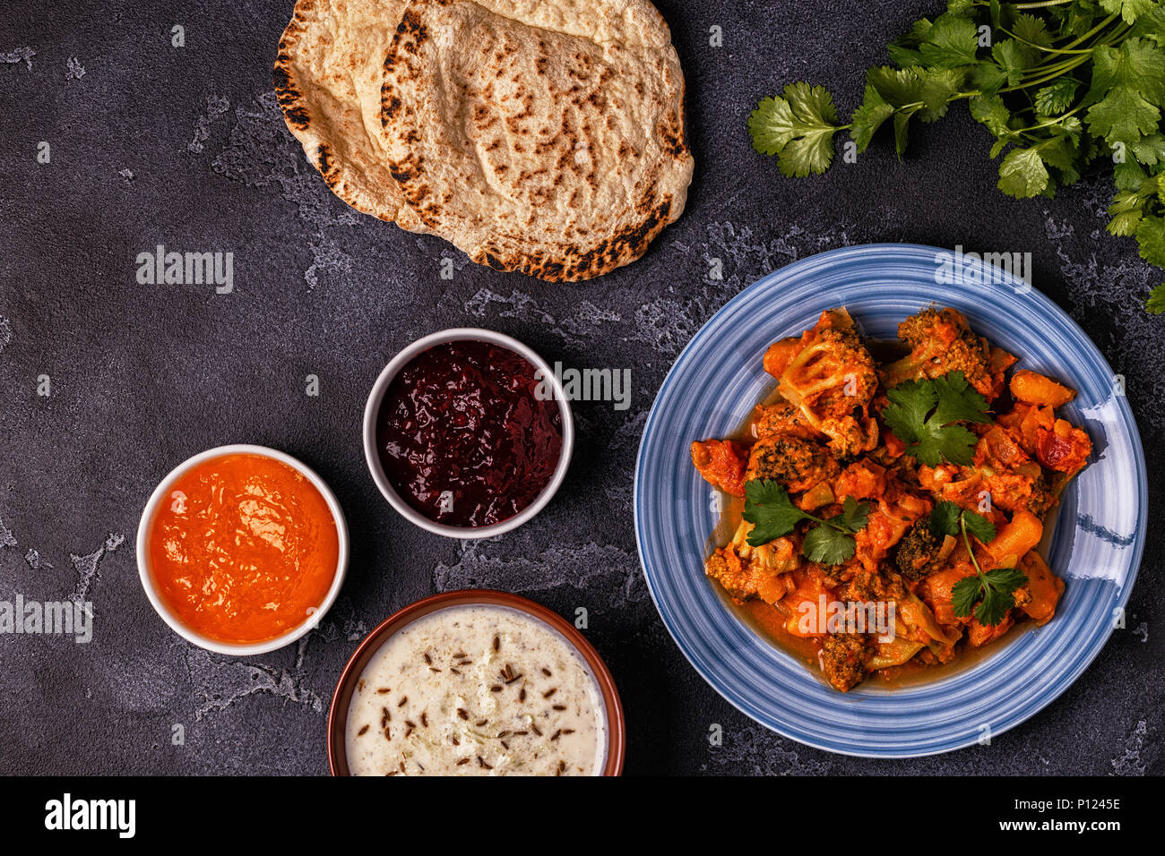 Traditional Indian curry with vegetables. Top view, copy space Stock ...