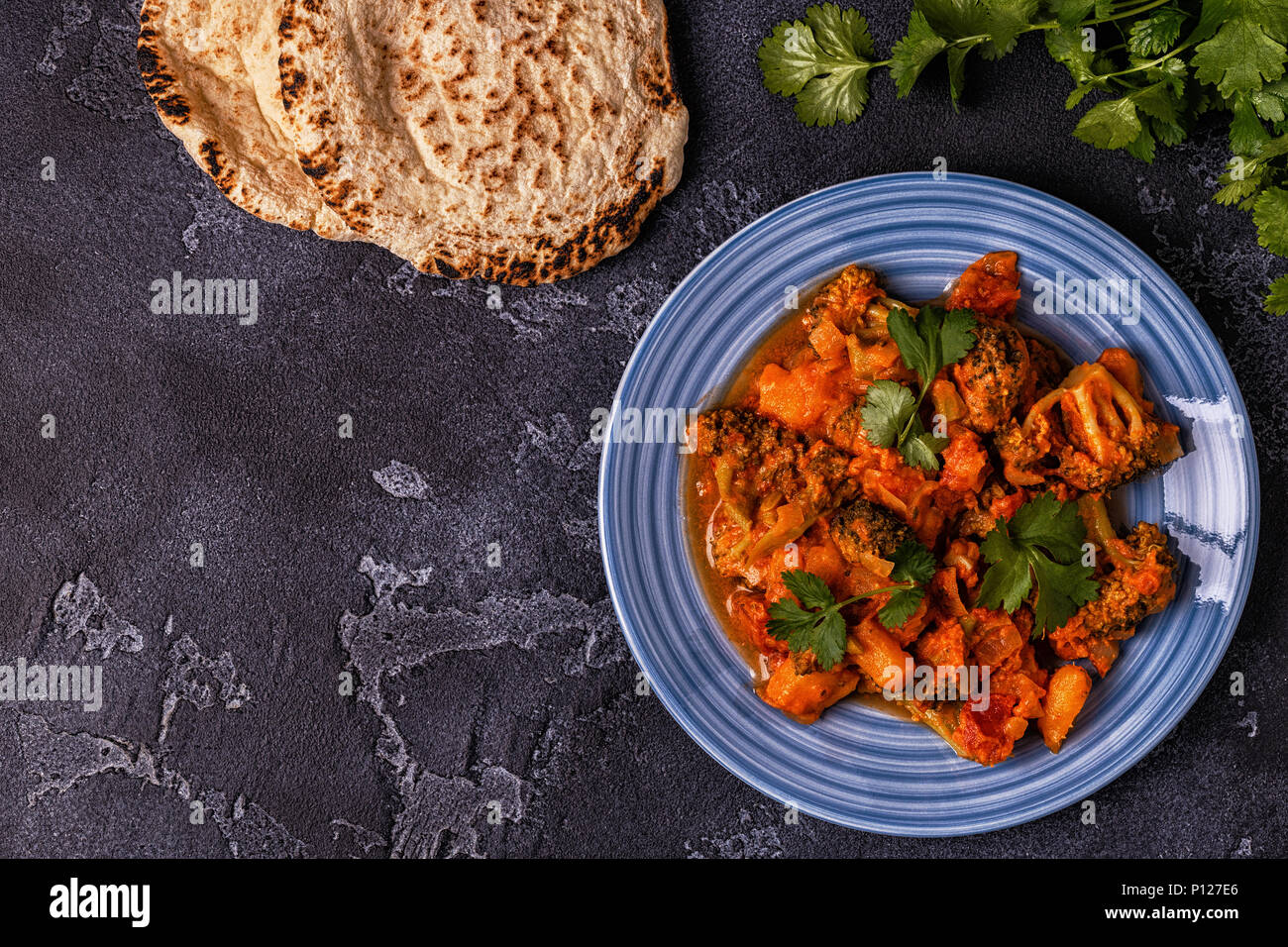 Traditional Indian curry with vegetables. Top view, copy space Stock ...