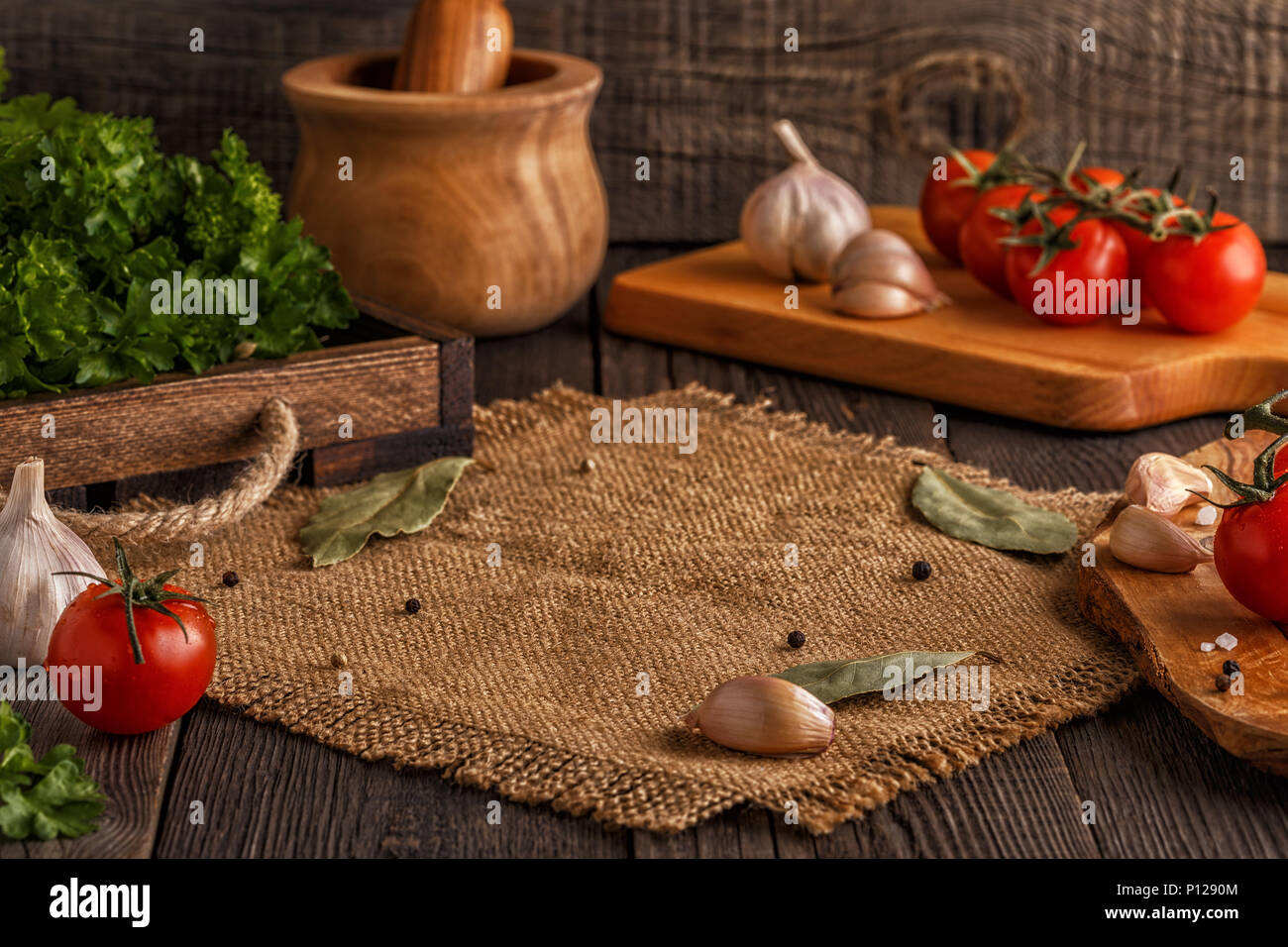 Vegetables, herbs, spices background. Selective focus. Concept of ...