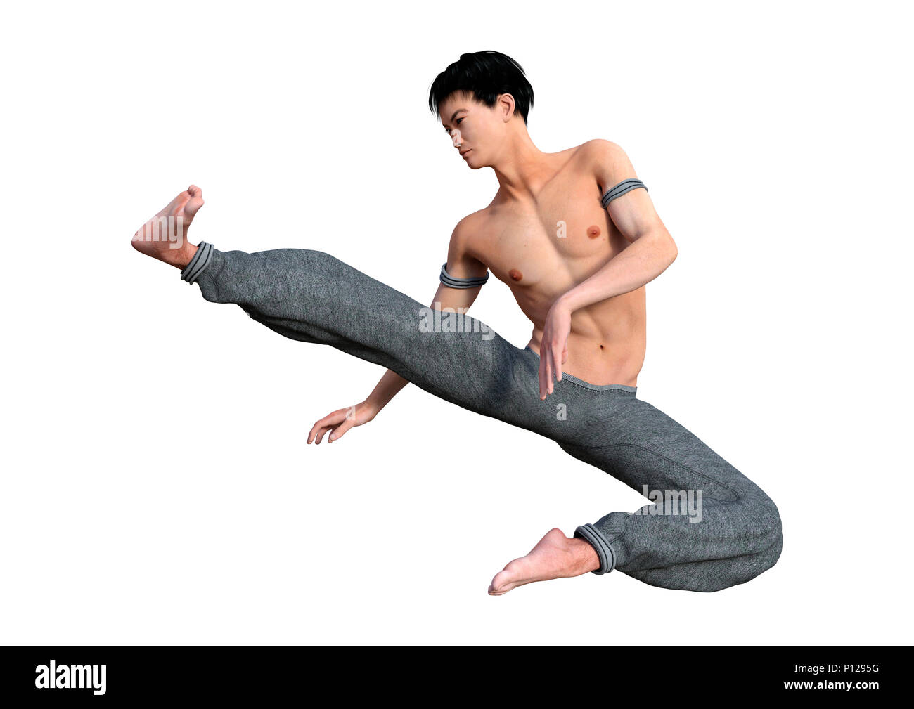 3D rendering of a fighting monk isolated on white background Stock ...