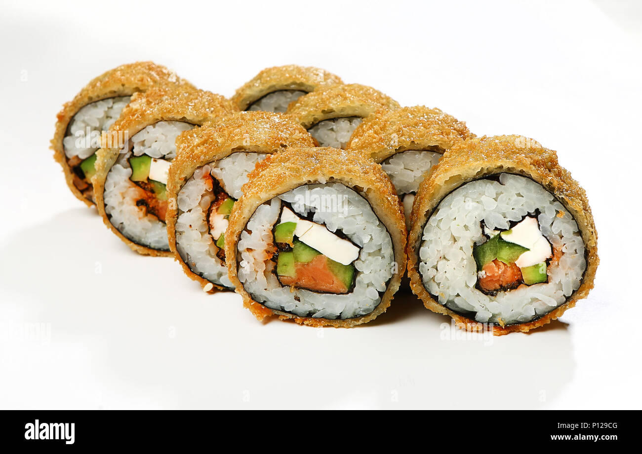 Warm rolls (cucumber, salmon, masaga, cheese Fitaki Cheese Stock Photo ...