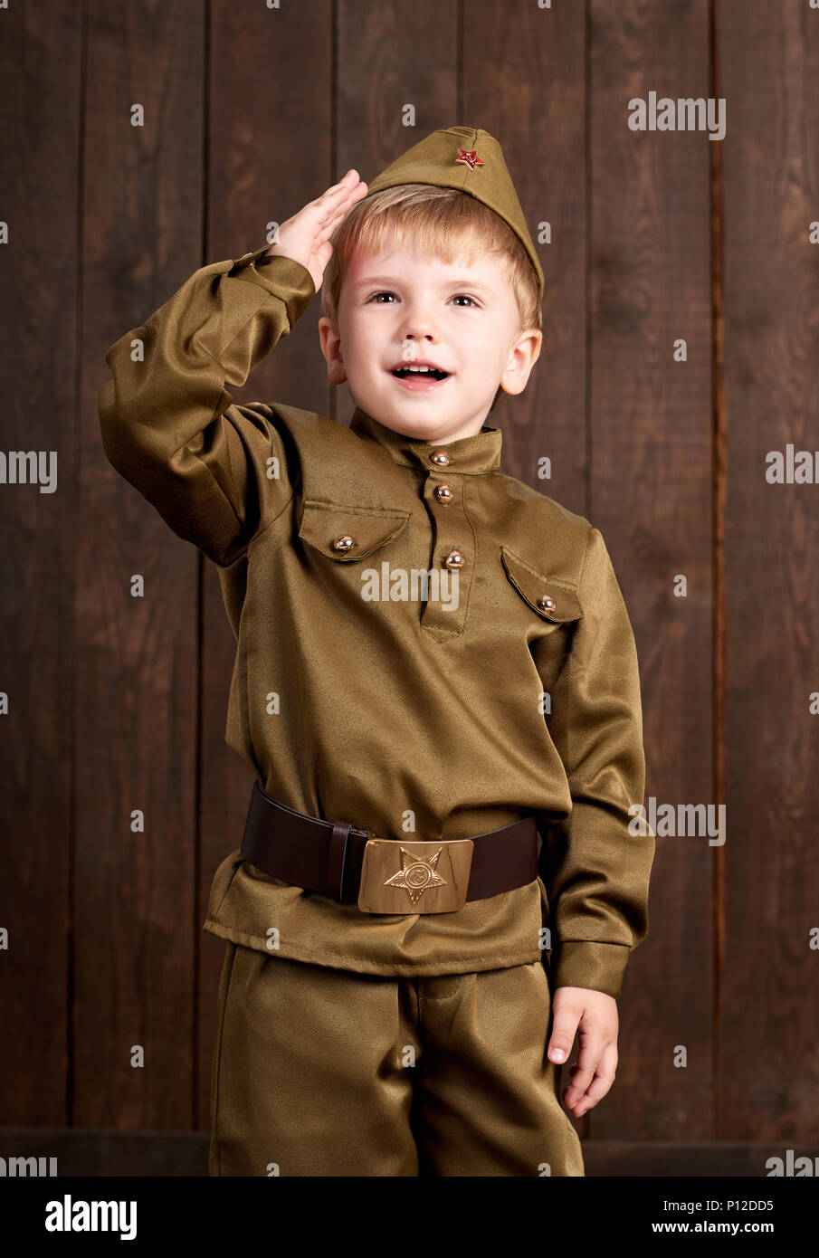 children are dressed as soldier in retro military uniforms Stock Photo ...