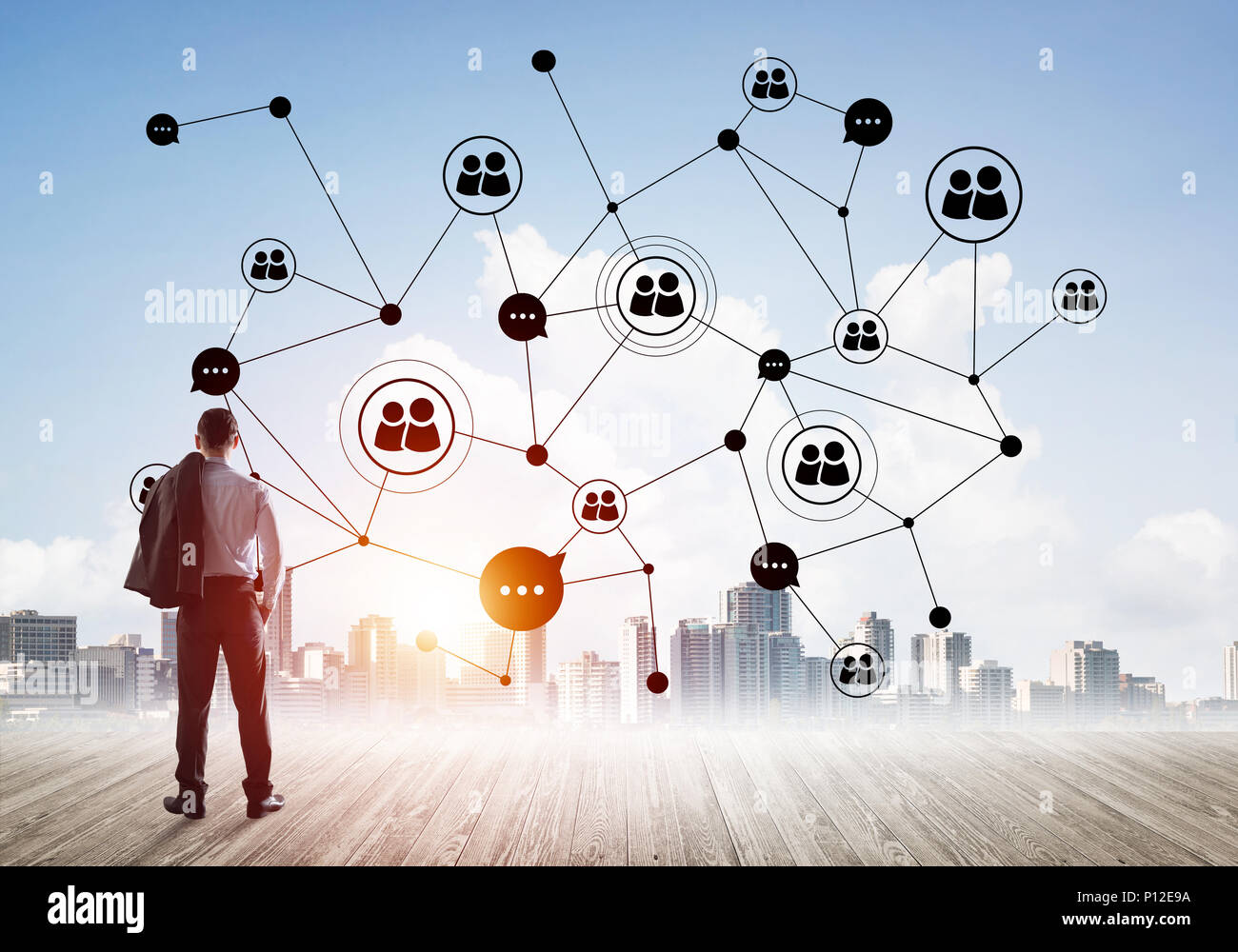 Social connection concept drawn on screen as symbol for teamwork and ...