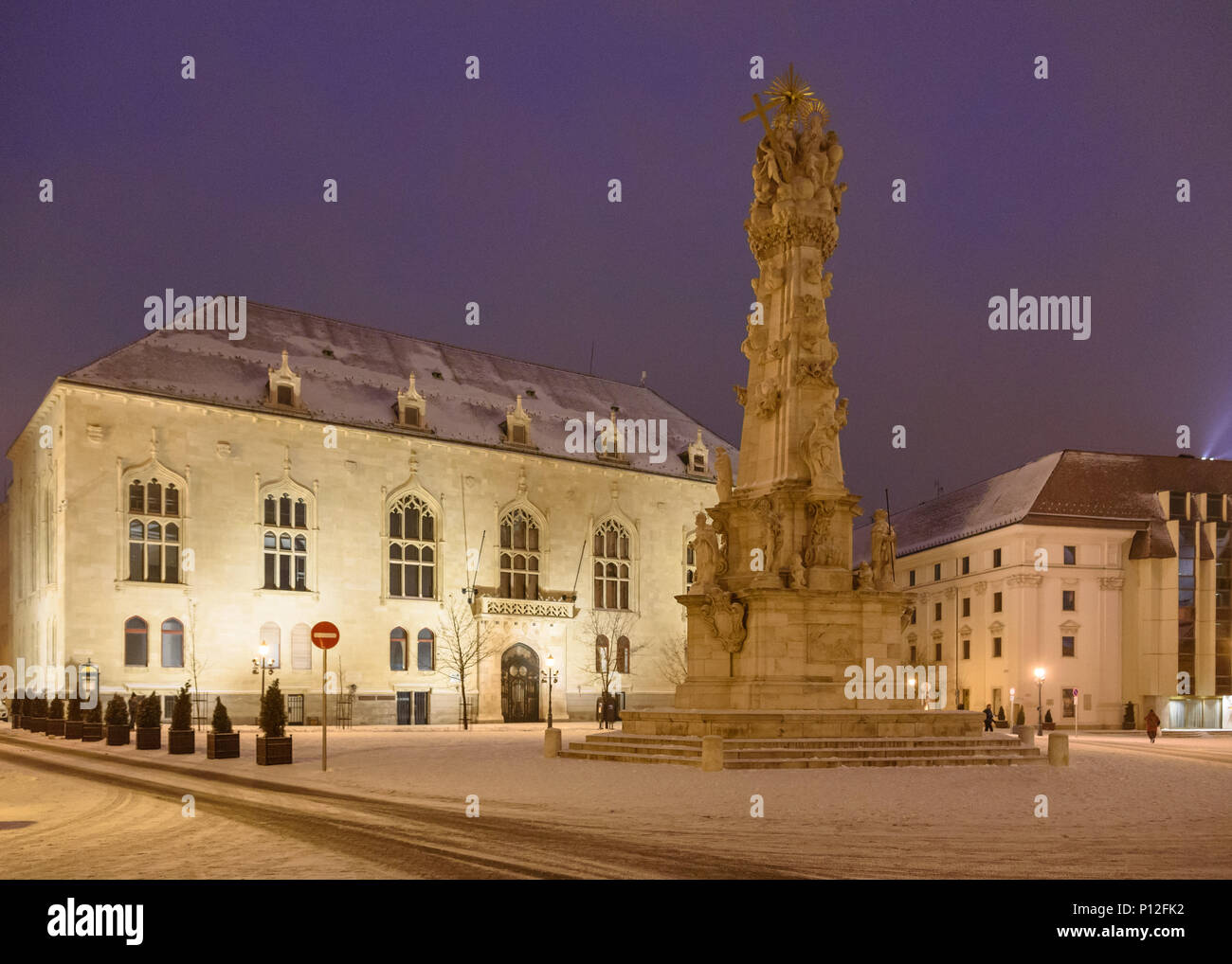 The Holy Trinity Memorial in the Buda Castle in Budapest in winter ...