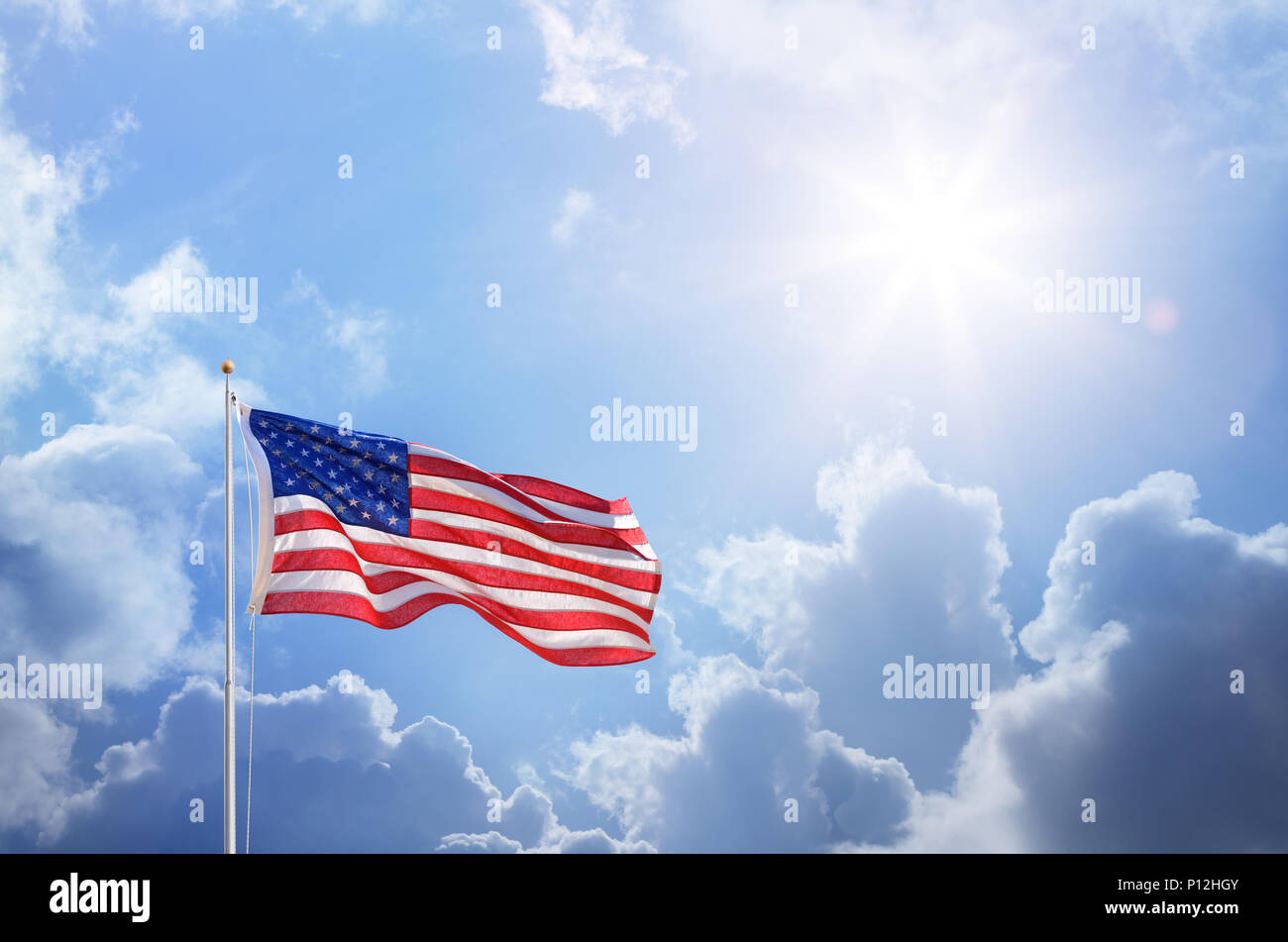 Waving American Flag In Sky